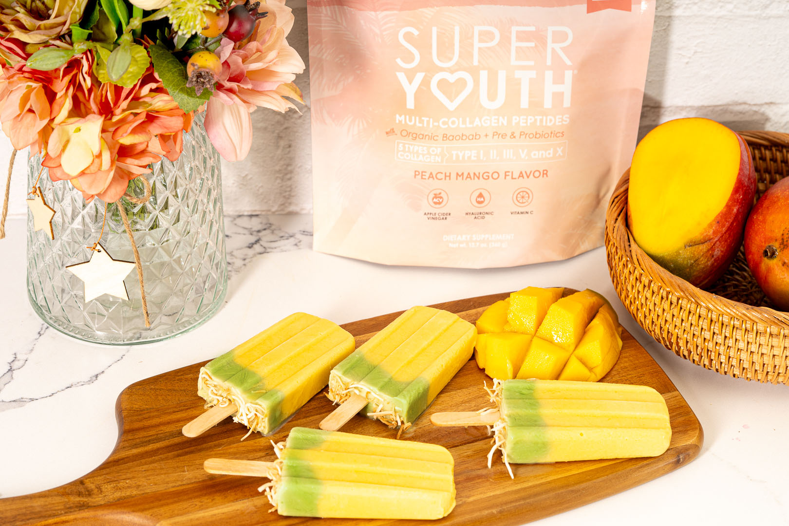 Coconut Mango Matcha Glow Popsicles